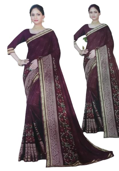 Buy Shree Satya sarees Womens Brown Color Saree. at Amazon.in