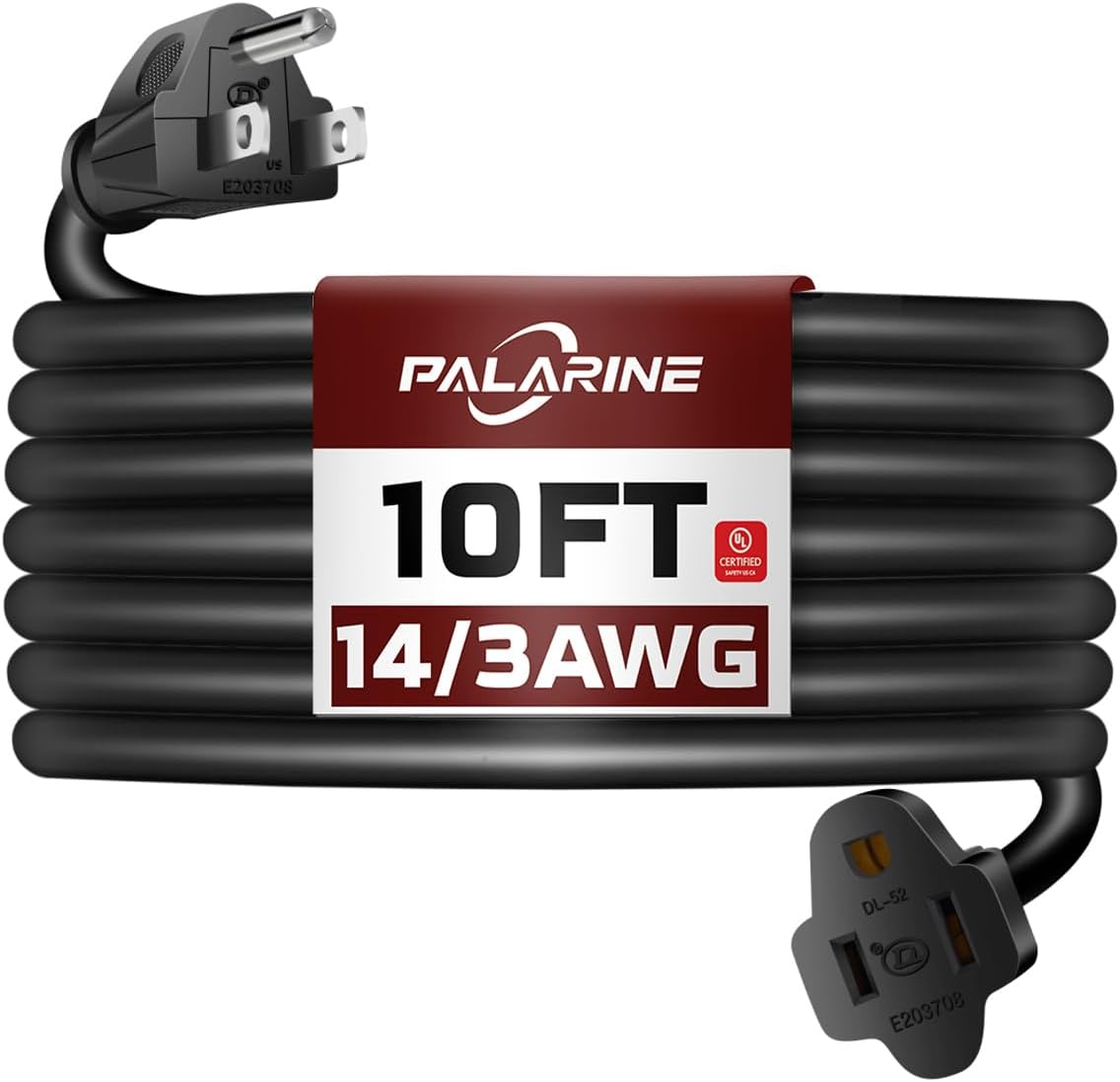 Amazon.com: POWGRN 10 Foot Flat Plug Extension Cord Black, 14/3 Gauge ...