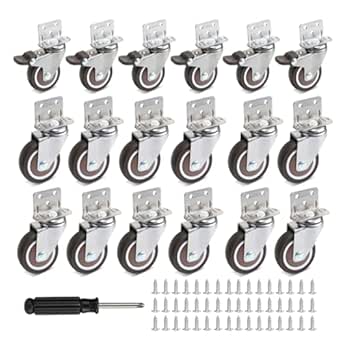 Datanly 16 Pack Side Mount Casters with Brake 2 Inch L Shape TPE Plate ...