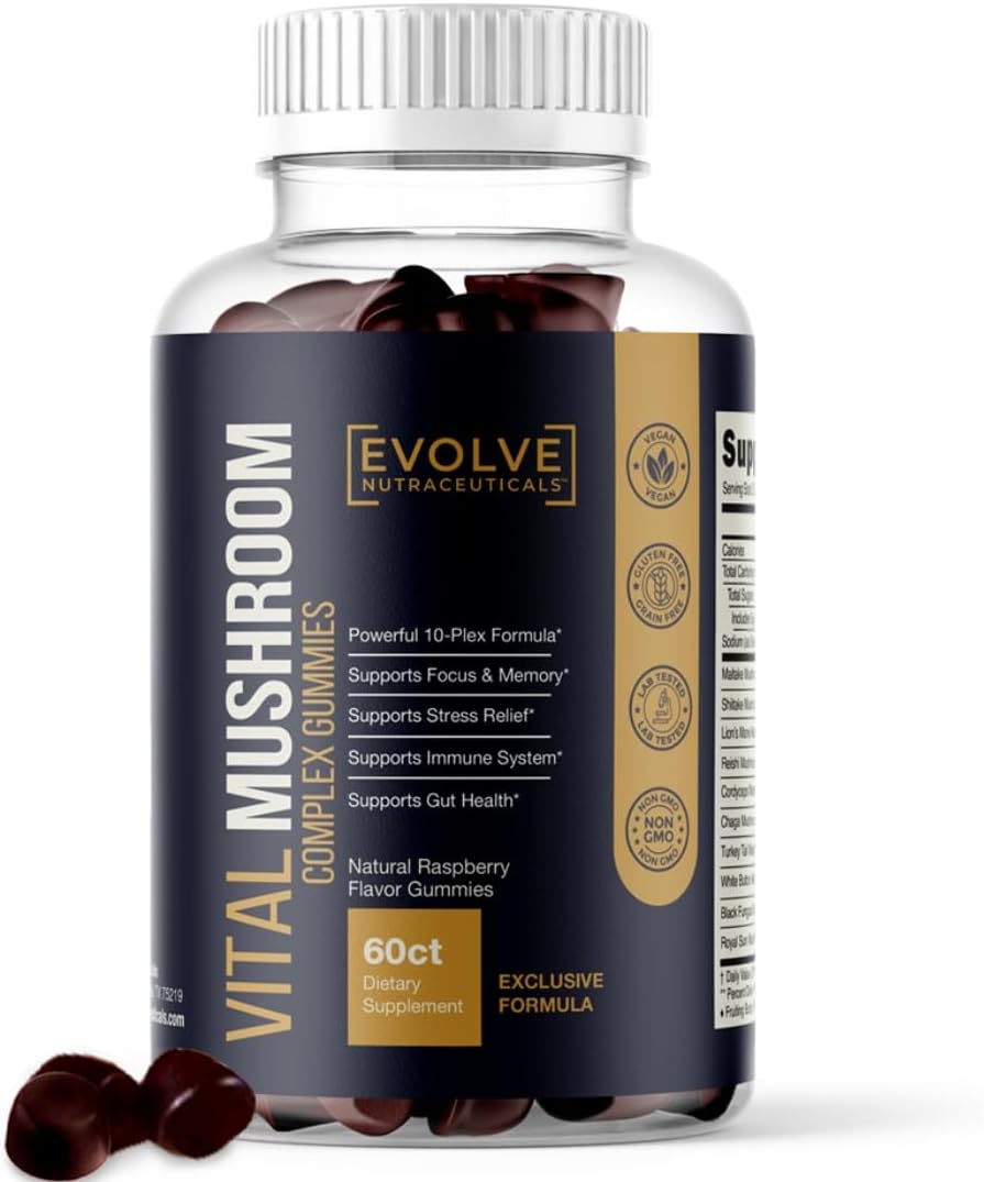 Amazon.com: Evolve Nutraceuticals Vital Mushroom, Super Complex Blend Gummies, Nootropic ...