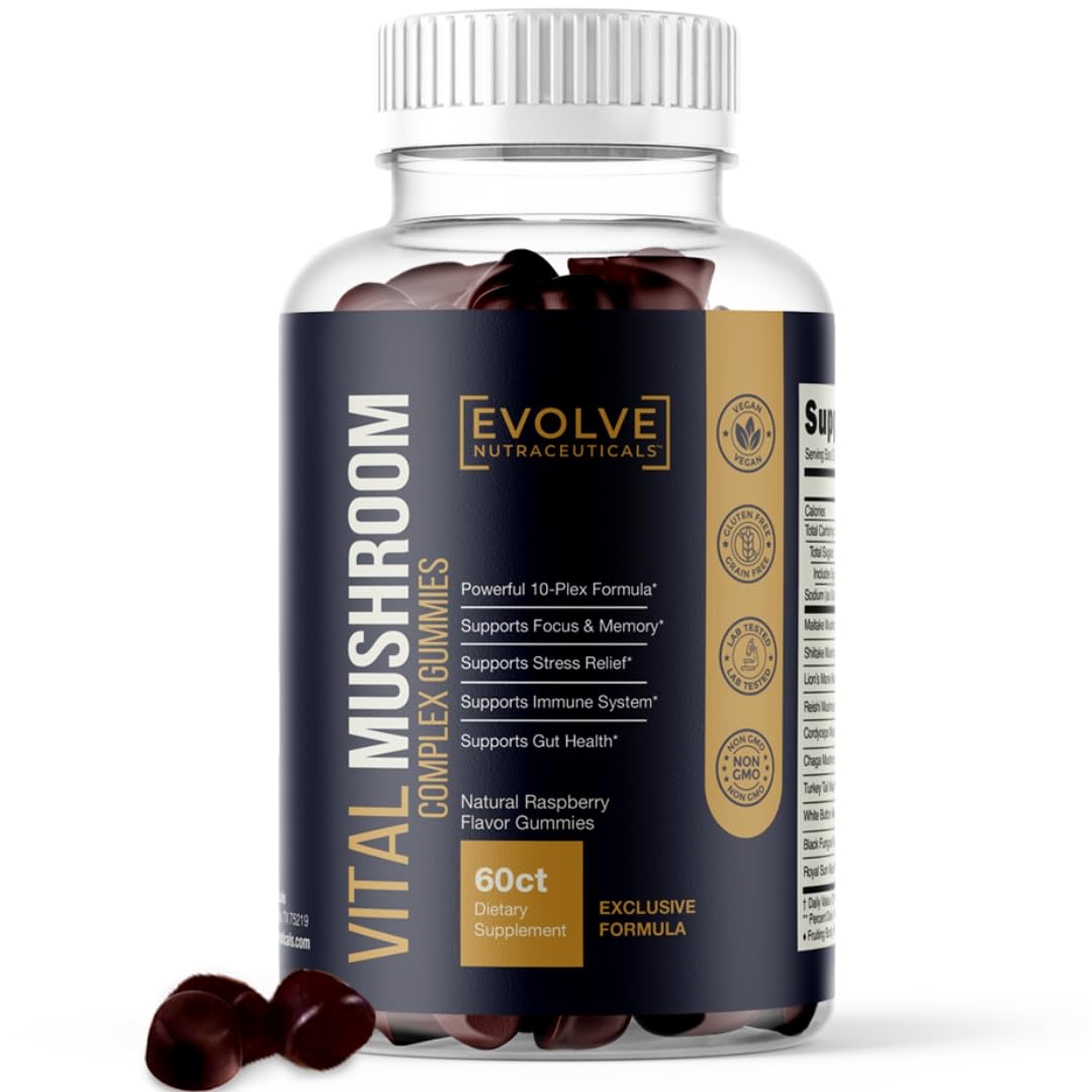 Amazon.com: Evolve Nutraceuticals Vital Mushroom, Super Complex Blend Gummies, Nootropic ...