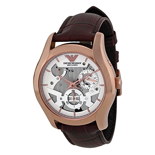 Buy Emporio Armani Meccanico Automatic Silver Dial Brown Leather Mens ...