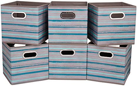 Amazon.com - HSDT 13 inch Collapsible Storage Cubes Bins Teal Stripes ...