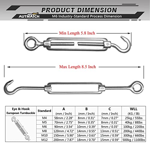Snapklik.com : M6 Turnbuckle Hook And Eye, Turnbuckle 304 Stainless ...