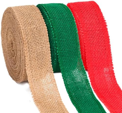 G2PLUS 4CM Jute Burlap Ribbon - 30M Rustic Hessian Ribbon - Red Green ...