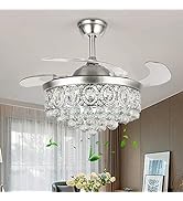 Amazon.com: BIGBANBAN Bling Crystal Chandelier Fan, Retractable Ceiling ...
