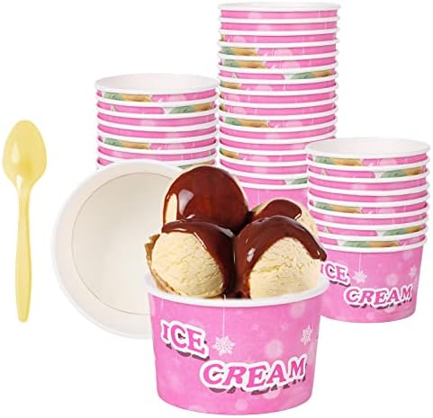 50 Pcs Ice Cream Cups 125ml Disposable Ice Cream Bowls with Spoon ...