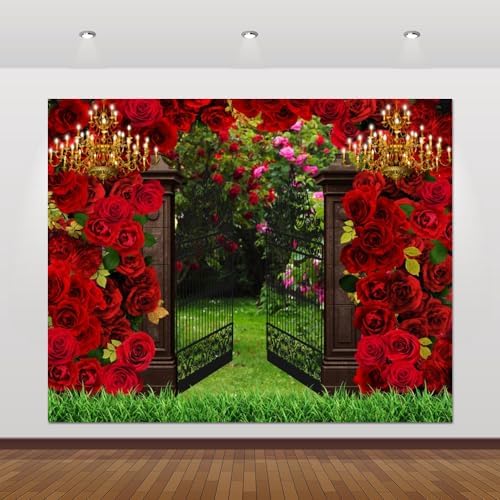 Amazon.com : Spring Garden Backdrop 10x8ft Red Rose Flower Floral ...