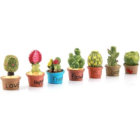 Amazon.com : yueton 7pcs Cactus & Flower Pot Plant Miniature Ornament ...