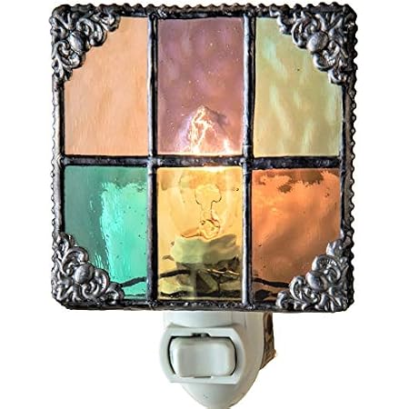 J Devlin Glass Art Stained Glass Night Light, Multicolor, Purple, Green ...