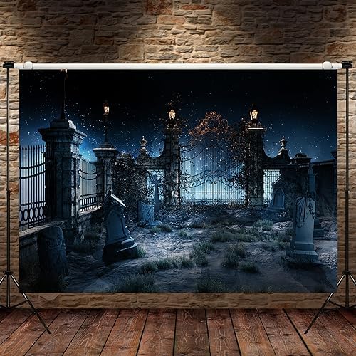 Amazon.com : 7 x 5 FT Halloween Graveyard Backdrop - Large Eerie Night ...