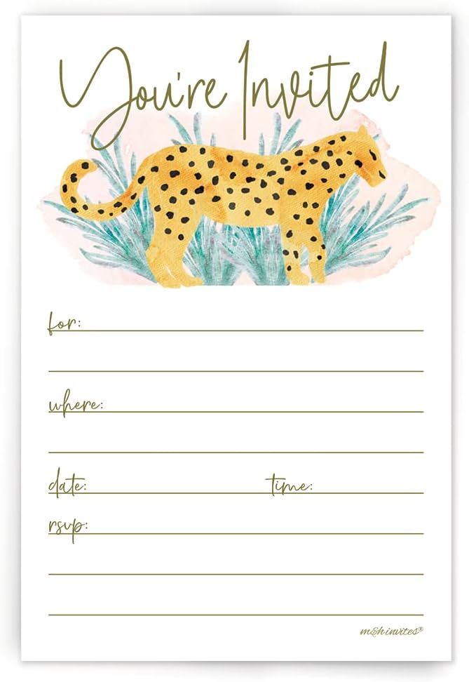 Amazon.com : Cheetah Invitations With Envelopes (20 Count) - Wild Cat ...