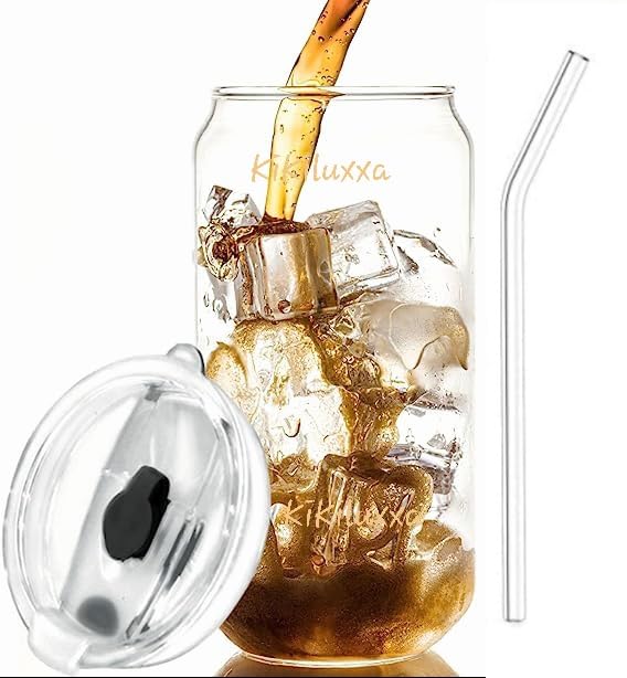 Buy KiKiluxxa Glass Sipper Tumbler Mug with Straw and Pink/Brown Lid ...