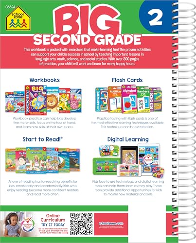 Snapklik.com : School Zone Big Second Grade Workbook: 320 Spiral-Bound ...