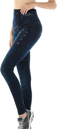 Fake Jean Leggings for Women Stretch Denim Print Yoga Pants High ...