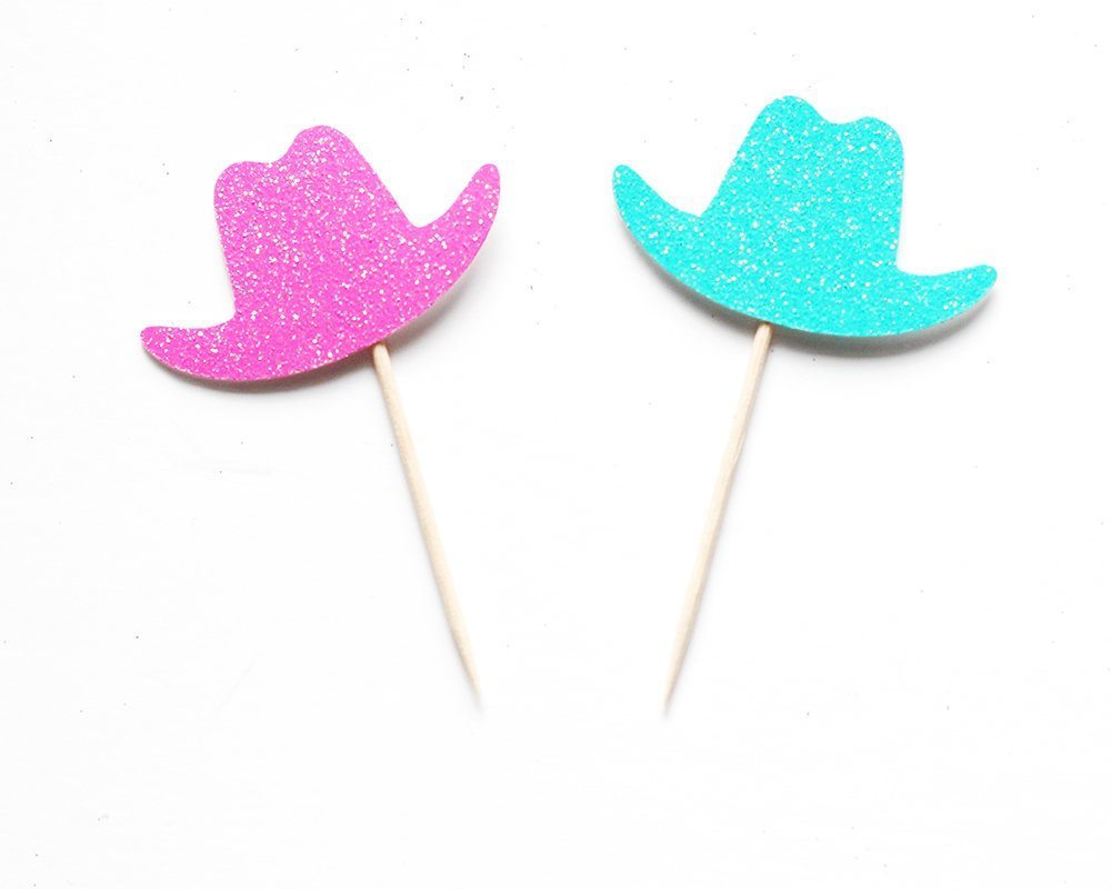 Amazon.com: Set of 12 Cowboy Hat Cupcake Toppers - any color glitter ...
