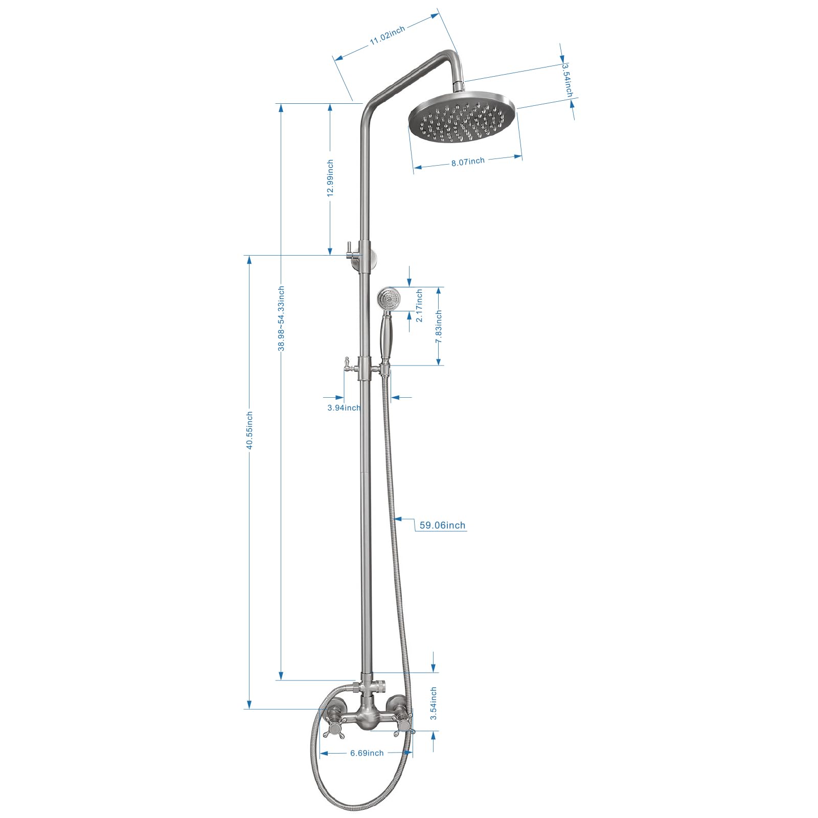 BWE Outdoor Shower Fixture Brushed Nickel Exposed Shower Faucet Combo ...