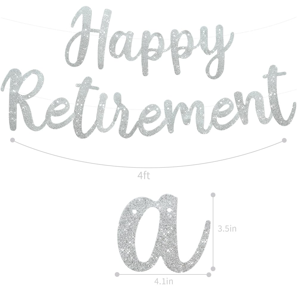 TONIFUL Silver Glitter Happy Retirement Banner -NO DIY, Pre-Strung ...
