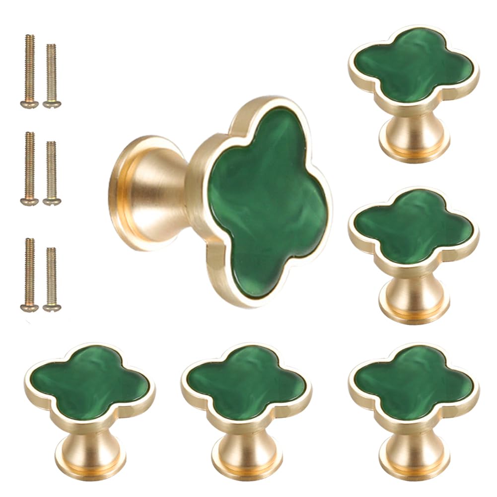 SSYHQAX 6 pcs Brass Four-Leaf Clover Knobs Handle,Gold Cabinet Knobs ...