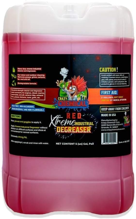 Amazon.com: Crazy Chemical Red Xtreme Industrial Cleaner and Degreaser 5 Gallons (640 fl oz ...