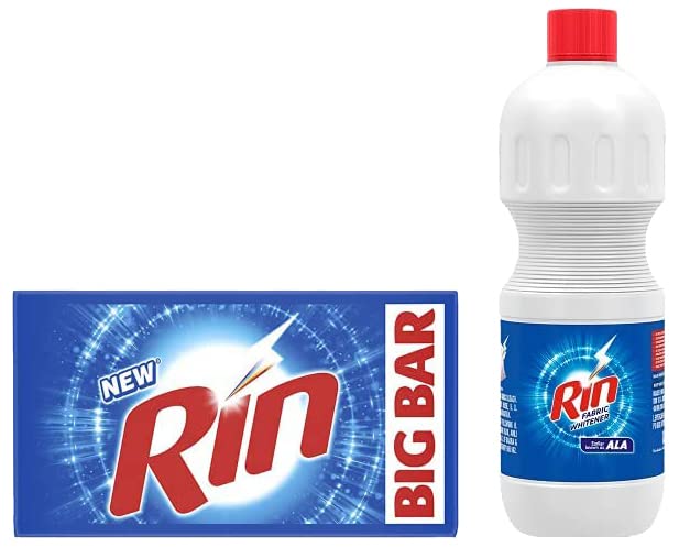 RIN Detergent Bar - 250 g (Pack of 4) & Rin Ala Fabric Whitener 500 ml ...