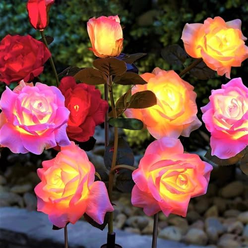 Thumok Upgrade Solar Garden Lights, 4 Pack Larger & More Realistic ...
