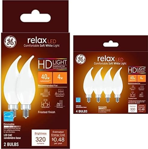 GE Relax LED Light Bulbs, 40 Watt Eqv, Soft White HD Light, Decorative ...