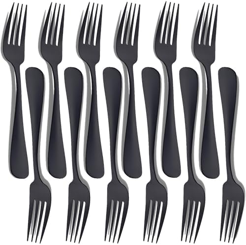 Amazon.com: Eslite 12-Piece Black Stainless Steel Dinner Forks Cutlery ...