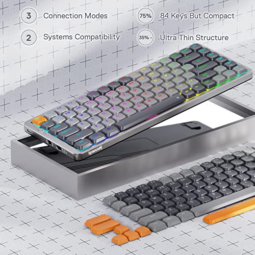 Redragon K652 75% Wireless RGB Mechanical Keyboard, Bluetooth /2.4Ghz ...