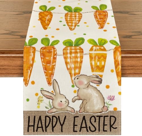 Amazon.com: MelonBoat Easter Linen Table Runner: 72 Inch Embroidered Easter Carrots Burlap Table ...