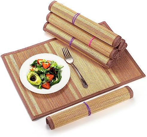 Amazon.com: Elsjoy 8 Pack Bamboo Placemat, 17 x 12 Bamboo Slat Mat ...