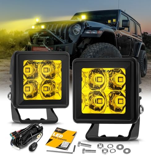 Amazon.com: Auxbeam 2 Inch LED Pod Lights Amber Fog Light Off Road Cube ...