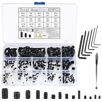 420 Pcs Grub Screws Assortment, Carbon Steel Metric Fasteners Screws ...