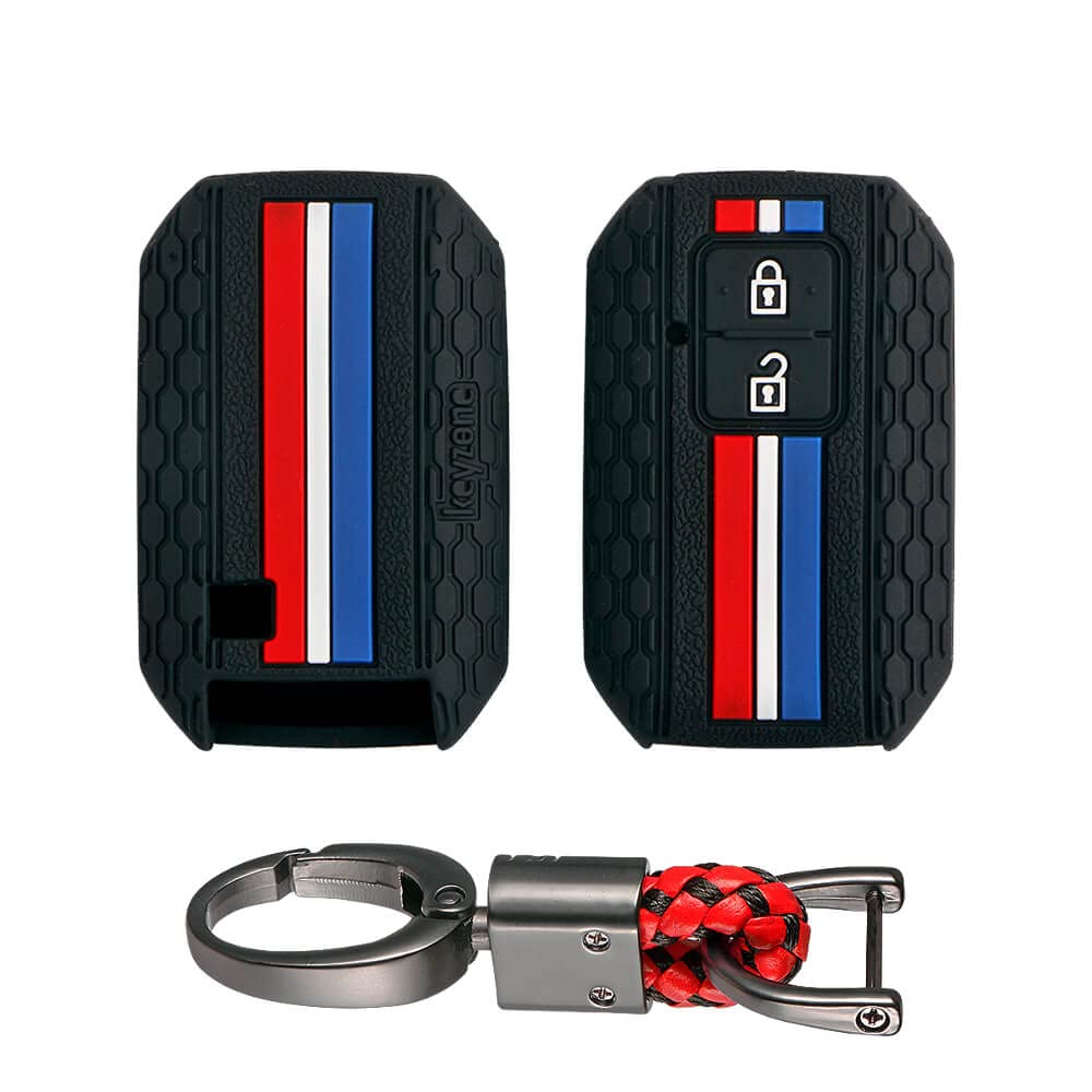 Keyzone Striped Silicone Key Cover and Keychain Compatible for Glanza ...
