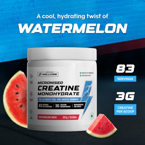 Wellcore Pure Micronised Creatine Powder (83 Servings, Watermelon Wave ...