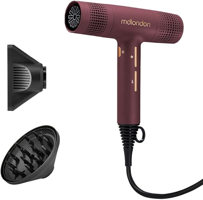 mdlondon Blow Hair Dryer – New & Improved 1600W Hairdryer with Diffuser ...