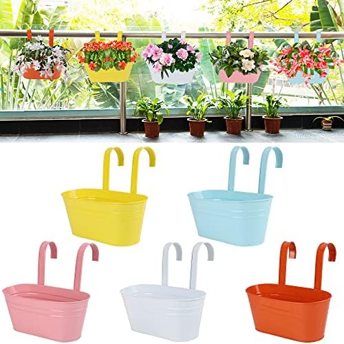 Amazon.com: Hushee 12 Pcs Metal Hanging Flower Pot Railing Planter ...