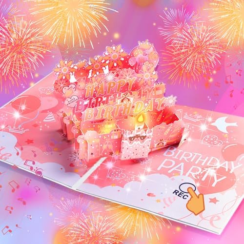 Amazon.com: MZD8391 Birthday Cards Fireworks 3D Pop Up Blowable Cake ...