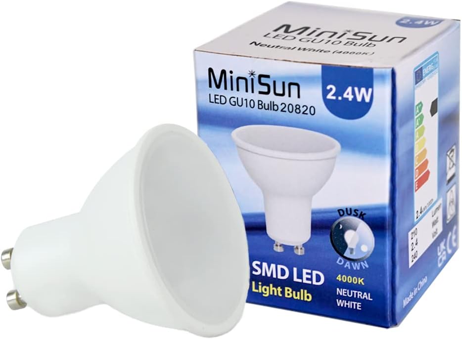 MiniSun | 2.4W LED Dusk Till Dawn Sensor GU10 Bulb in Neutral White ...