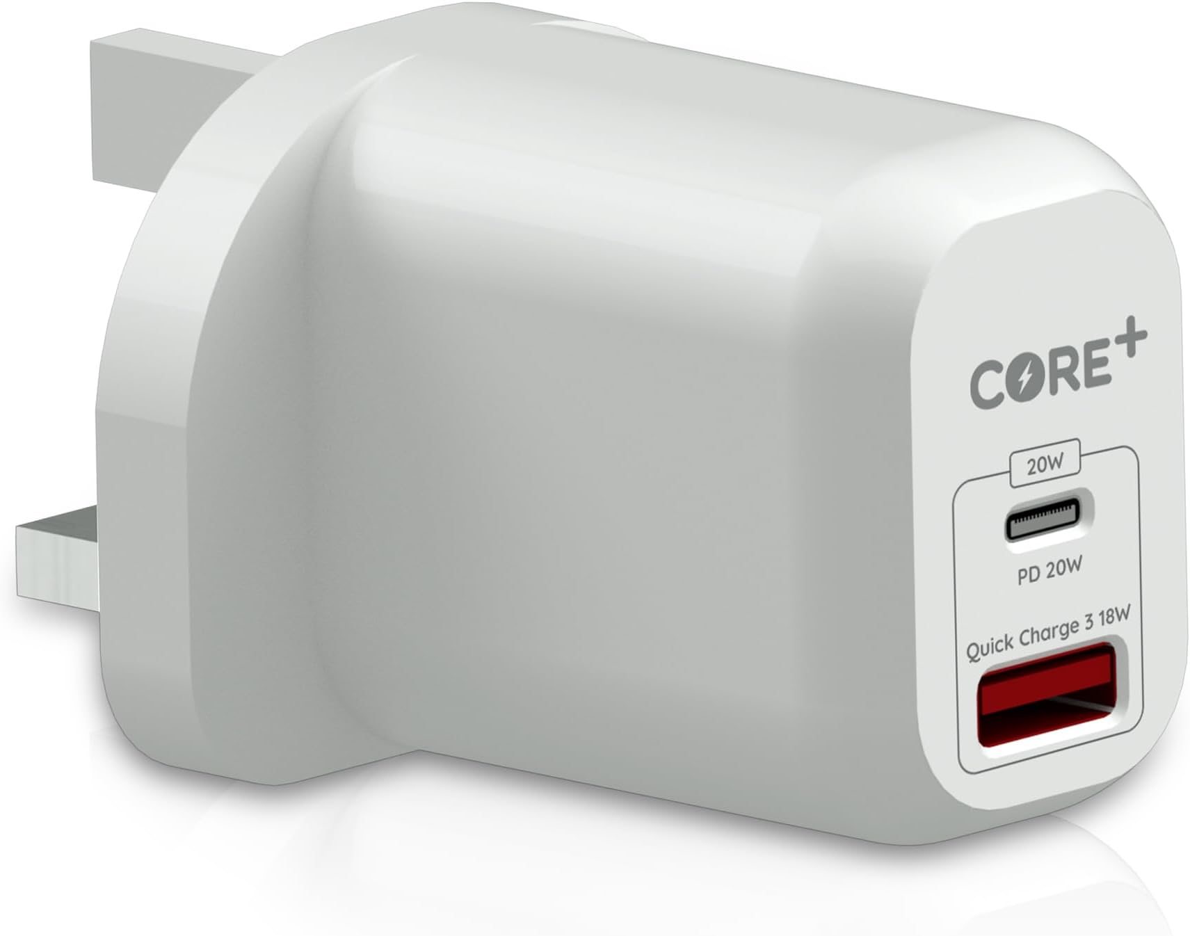 CORE+ | USB A Fast Charging 3 Pin Dual Plug Adapter 20W PD | Smartphone ...
