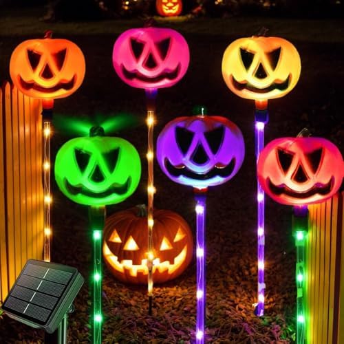 Homeleo Set of 6 Solar Pumpkin Stake Lights for Halloween Decorations ...