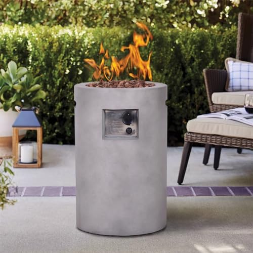 16 Inches Outdoor Round Propane Fire Pit 30,000 Btu with Lava Rocks and ...