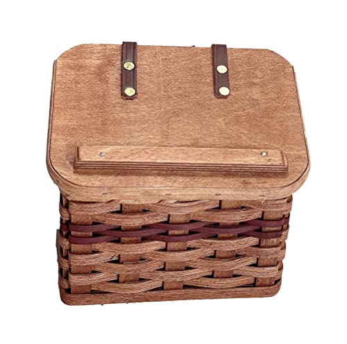 Amazon.com: Amish Recipe Box Basket Leather Hinged Lid Solid Oak ...