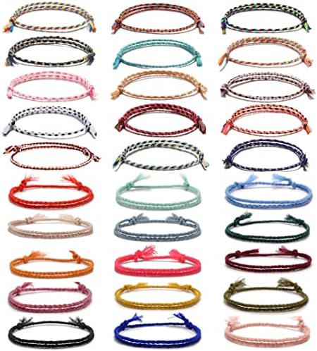 Amazon.com: Hotop 30 Pcs Handmade Braided String Bracelets Bulk Rainbow ...