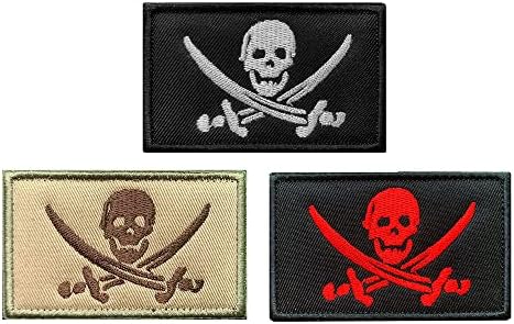 Amazon.com: Antrix 3 Pcs Black Red Brown Pirate Flag Patch Jolly Roger ...