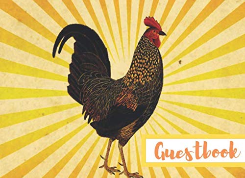 Guestbook: Vacation Rental Visitor Guest Book, Sunburst Vintage Rooster ...