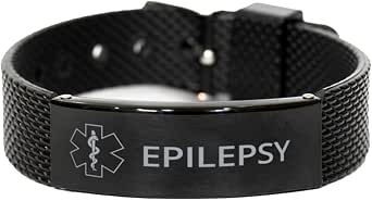 Amazon.com: CHERLINKS Medical Alert Black Shark Mesh Bracelet, Epilepsy ...