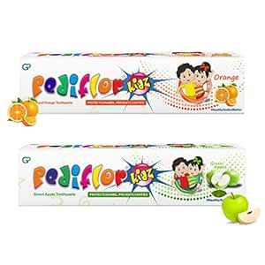 PediflorKidz Anticavity Fluoride Green Apple and Orange Flavor Toothpaste for children | 70g x 2 ...