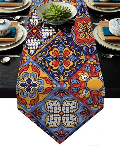 Amazon.com: Linen Mexican Talavera Ceramic Tile Table Runner 72 Inches ...