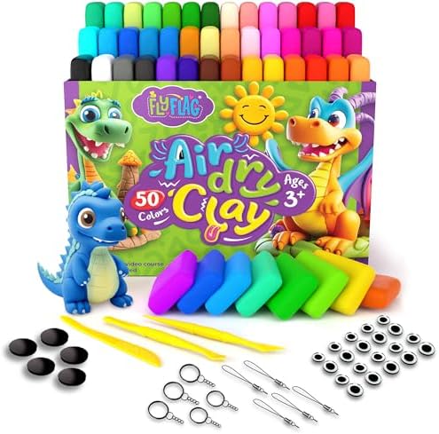 Amazon.com: FlyFlag Air Dry Clay Kit - 50 Colors, Soft & Ultra Light ...